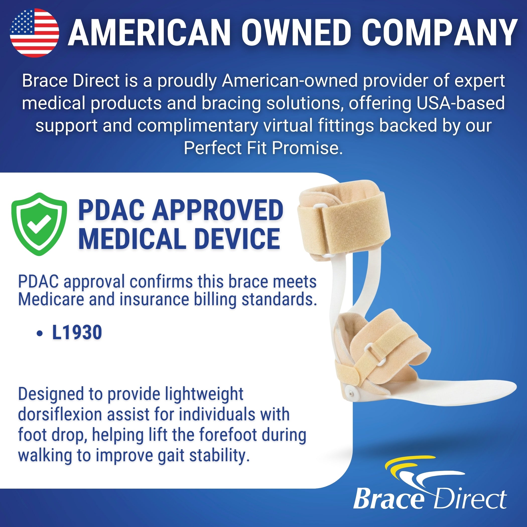 Brace Direct StrideElite Leaf Spring AFO for Foot Drop Support (L1930)